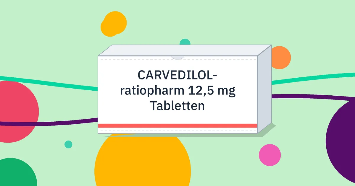Symbolbild: Packung mit der Aufschrift CARVEDILOL-ratiopharm 12,5 mg Tabletten (PZN 10715958) – Verfügbarkeit und Bezug in Apotheken in Frankfurt am Main
