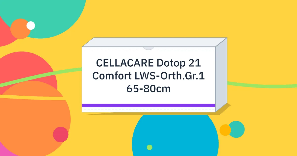 Symbolbild: Packung mit der Aufschrift CELLACARE Dotop 21 Comfort LWS-Orth.Gr.1 65-80cm (PZN 19952275) – Verfügbarkeit und Bezug in Apotheken in Frankfurt am Main