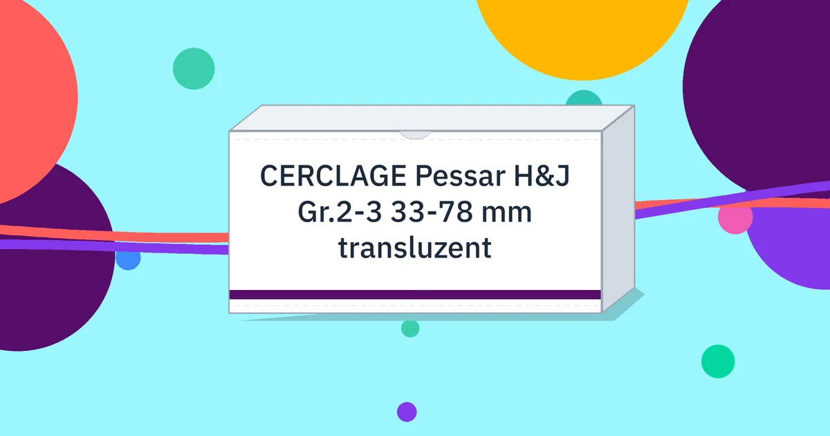 Symbolbild: Packung mit der Aufschrift CERCLAGE Pessar H&J Gr.2-3 33-78 mm transluzent (PZN 19105517) – Verfügbarkeit und Bezug in Apotheken in Frankfurt am Main