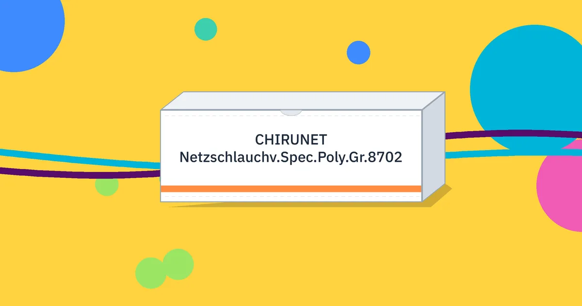 Symbolbild: Packung mit der Aufschrift CHIRUNET Netzschlauchv.Spec.Poly.Gr.8702 (PZN 00478701) – Verfügbarkeit und Bezug in Apotheken in Frankfurt am Main