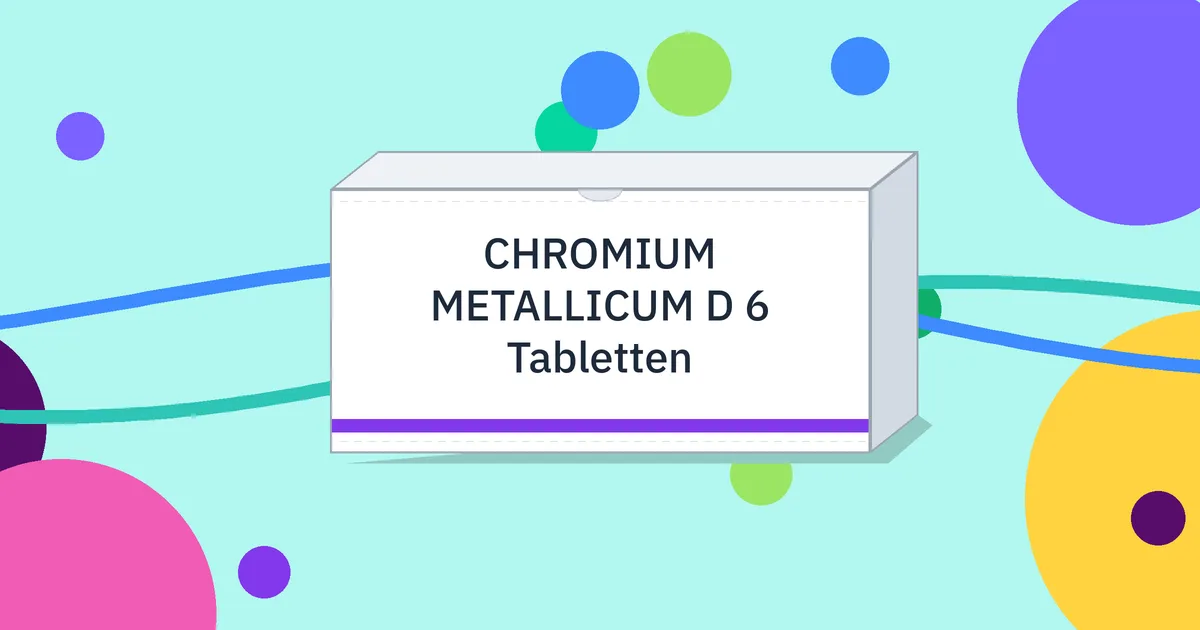 Symbolbild: Packung mit der Aufschrift CHROMIUM METALLICUM D 6 Tabletten (PZN 07164673) – Verfügbarkeit und Bezug in Apotheken in Frankfurt am Main