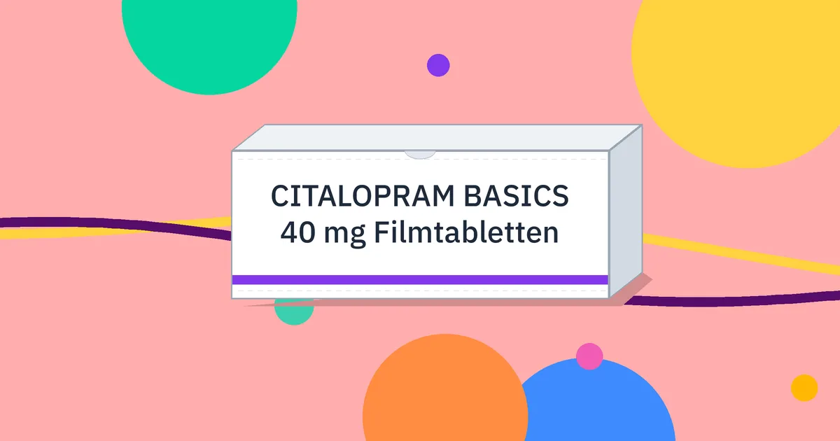 Symbolbild: Packung mit der Aufschrift CITALOPRAM BASICS 40 mg Filmtabletten (PZN 04085074) – Verfügbarkeit und Bezug in Apotheken in Frankfurt am Main