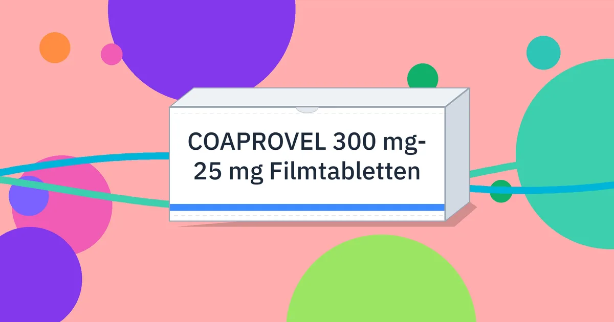 Symbolbild: Packung mit der Aufschrift COAPROVEL 300 mg-25 mg Filmtabletten (PZN 09941980) – Verfügbarkeit und Bezug in Apotheken in Frankfurt am Main