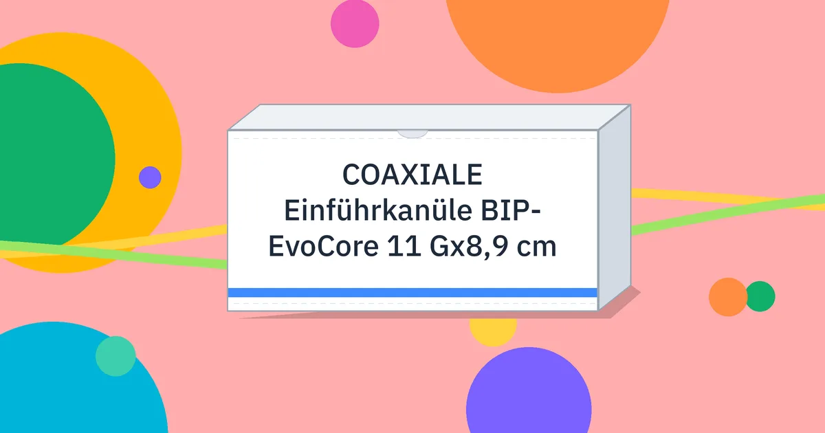 Symbolbild: Packung mit der Aufschrift COAXIALE Einführkanüle BIP-EvoCore 11 Gx8,9 cm (PZN 16135311) – Verfügbarkeit und Bezug in Apotheken in Frankfurt am Main
