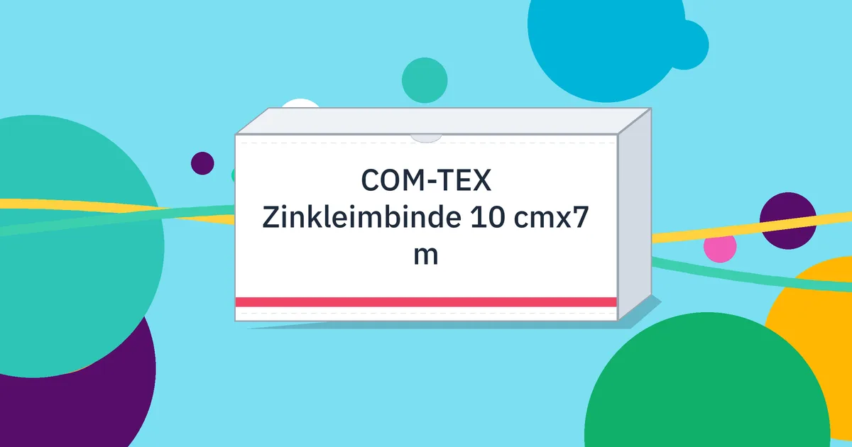 Symbolbild: Packung mit der Aufschrift COM-TEX Zinkleimbinde 10 cmx7 m (PZN 19113474) – Verfügbarkeit und Bezug in Apotheken in Frankfurt am Main