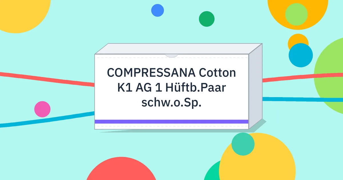 Symbolbild: Packung mit der Aufschrift COMPRESSANA Cotton K1 AG 1 Hüftb.Paar schw.o.Sp. (PZN 12980162) – Verfügbarkeit und Bezug in Apotheken in Frankfurt am Main