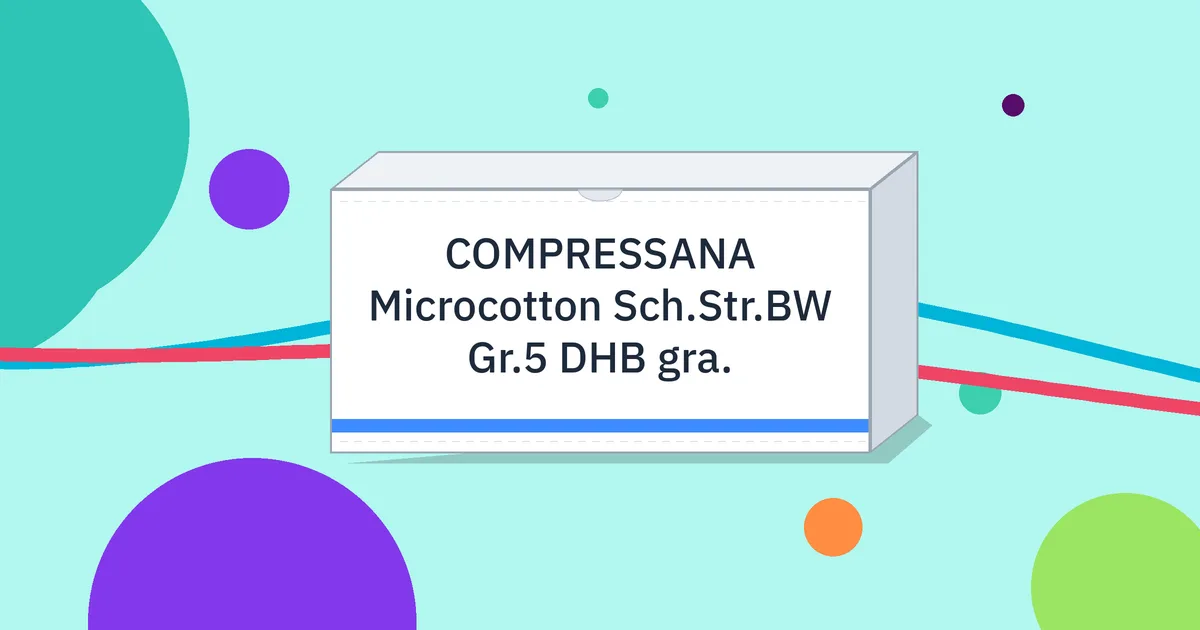 Symbolbild: Packung mit der Aufschrift COMPRESSANA Microcotton Sch.Str.BW Gr.5 DHB gra. (PZN 11158827) – Verfügbarkeit und Bezug in Apotheken in Frankfurt am Main