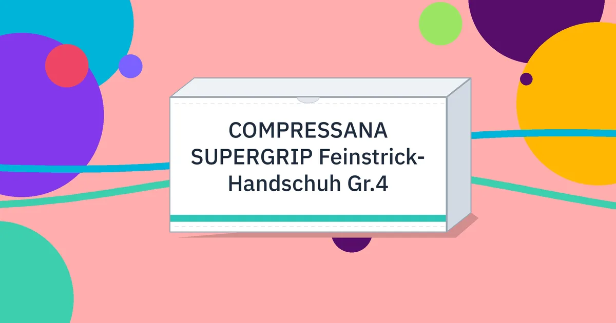 Symbolbild: Packung mit der Aufschrift COMPRESSANA SUPERGRIP Feinstrick-Handschuh Gr.4 (PZN 08720596) – Verfügbarkeit und Bezug in Apotheken in Frankfurt am Main