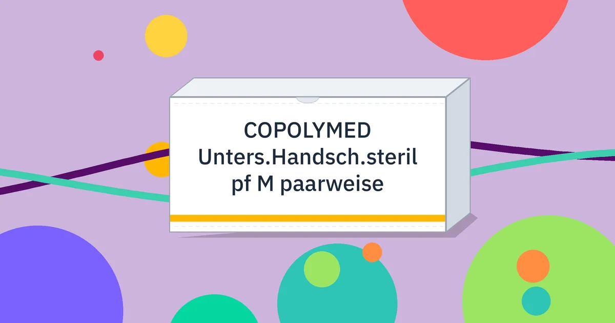 Symbolbild: Packung mit der Aufschrift COPOLYMED Unters.Handsch.steril pf M paarweise (PZN 11362870) – Verfügbarkeit und Bezug in Apotheken in Frankfurt am Main