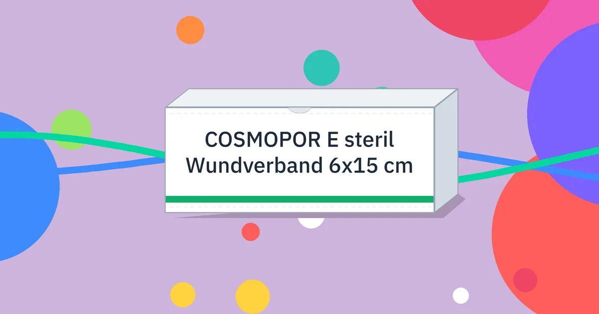 Symbolbild: Packung mit der Aufschrift COSMOPOR E steril Wundverband 6x15 cm (PZN 17639806) – Verfügbarkeit und Bezug in Apotheken in Frankfurt am Main