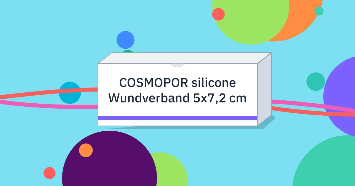 Symbolbild: Packung mit der Aufschrift COSMOPOR silicone Wundverband 5x7,2 cm (PZN 19215045) – Verfügbarkeit und Bezug in Apotheken in Frankfurt am Main