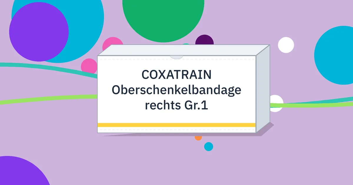 Symbolbild: Packung mit der Aufschrift COXATRAIN Oberschenkelbandage rechts Gr.1 (PZN 17560996) – Verfügbarkeit und Bezug in Apotheken in Frankfurt am Main