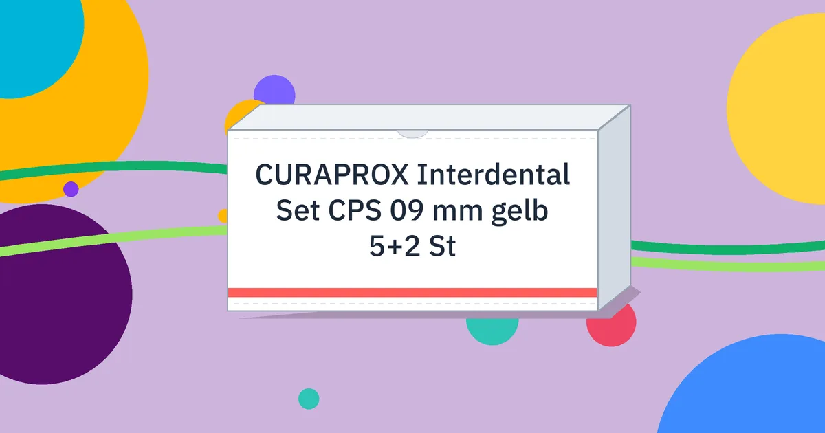 Symbolbild: Packung mit der Aufschrift CURAPROX Interdental Set CPS 09 mm gelb 5+2 St (PZN 16356822) – Verfügbarkeit und Bezug in Apotheken in Frankfurt am Main