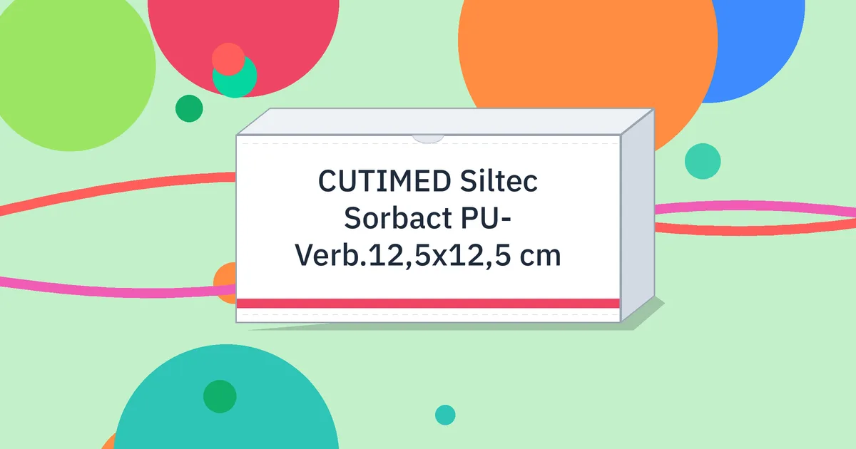 Symbolbild: Packung mit der Aufschrift CUTIMED Siltec Sorbact PU-Verb.12,5x12,5 cm (PZN 18126859) – Verfügbarkeit und Bezug in Apotheken in Frankfurt am Main
