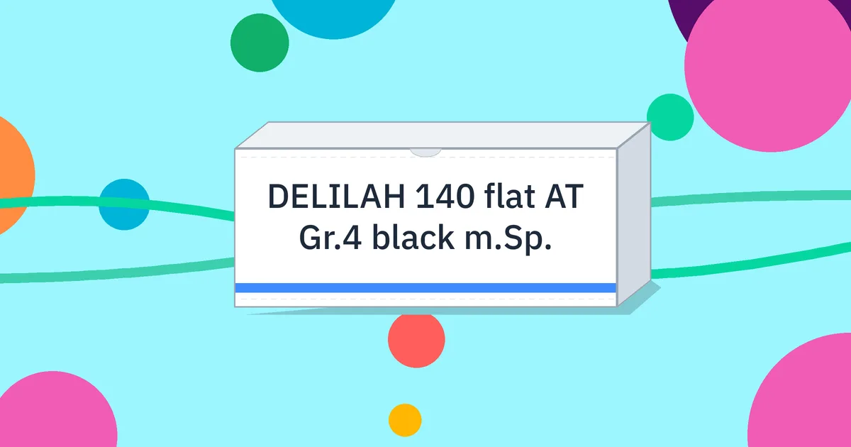 Symbolbild: Packung mit der Aufschrift DELILAH 140 flat AT Gr.4 black m.Sp. (PZN 14247773) – Verfügbarkeit und Bezug in Apotheken in Frankfurt am Main