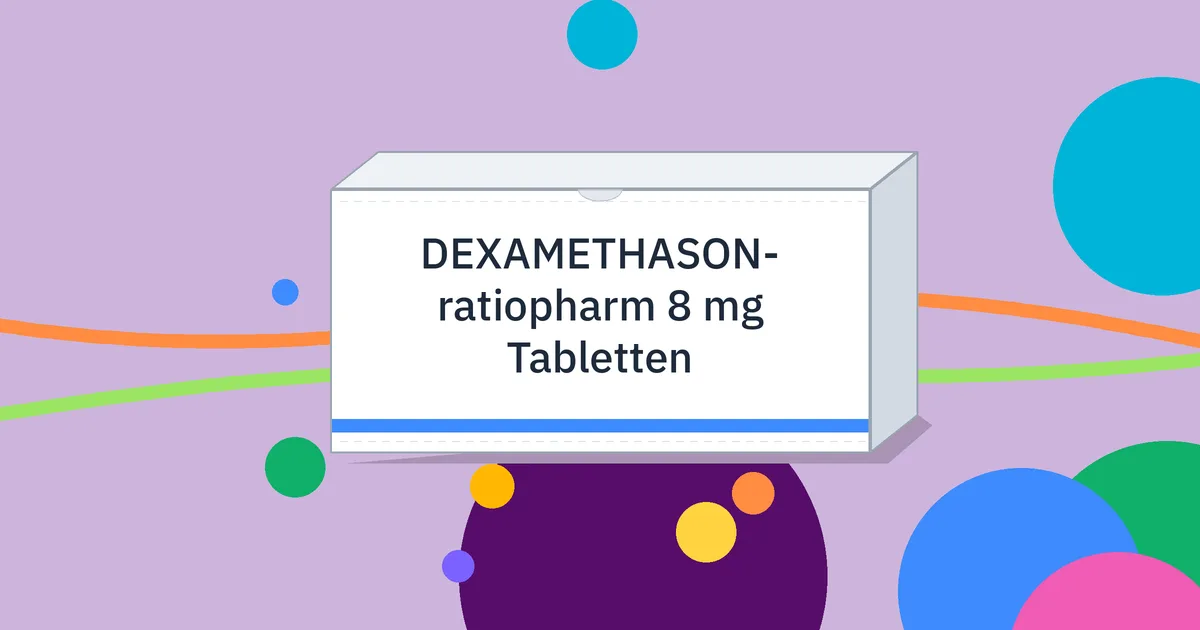 Symbolbild: Packung mit der Aufschrift DEXAMETHASON-ratiopharm 8 mg Tabletten (PZN 02214716) – Verfügbarkeit und Bezug in Apotheken in Frankfurt am Main