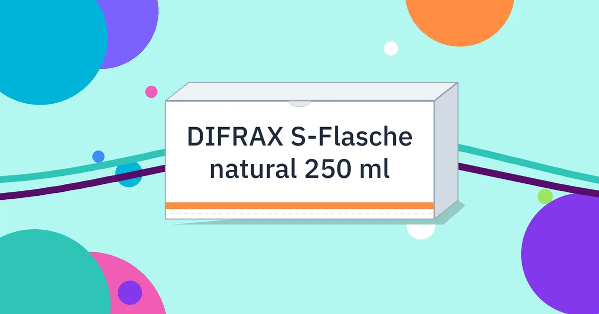 Symbolbild: Packung mit der Aufschrift DIFRAX S-Flasche natural 250 ml (PZN 12517984) – Verfügbarkeit und Bezug in Apotheken in Frankfurt am Main