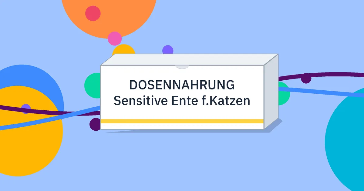 Symbolbild: Packung mit der Aufschrift DOSENNAHRUNG Sensitive Ente f.Katzen (PZN 05742232) – Verfügbarkeit und Bezug in Apotheken in Frankfurt am Main