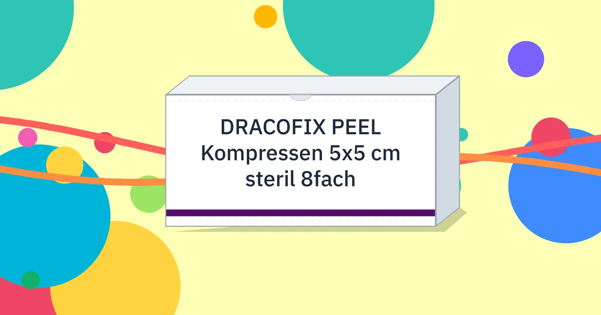 Symbolbild: Packung mit der Aufschrift DRACOFIX PEEL Kompressen 5x5 cm steril 8fach (PZN 03388097) – Verfügbarkeit und Bezug in Apotheken in Frankfurt am Main
