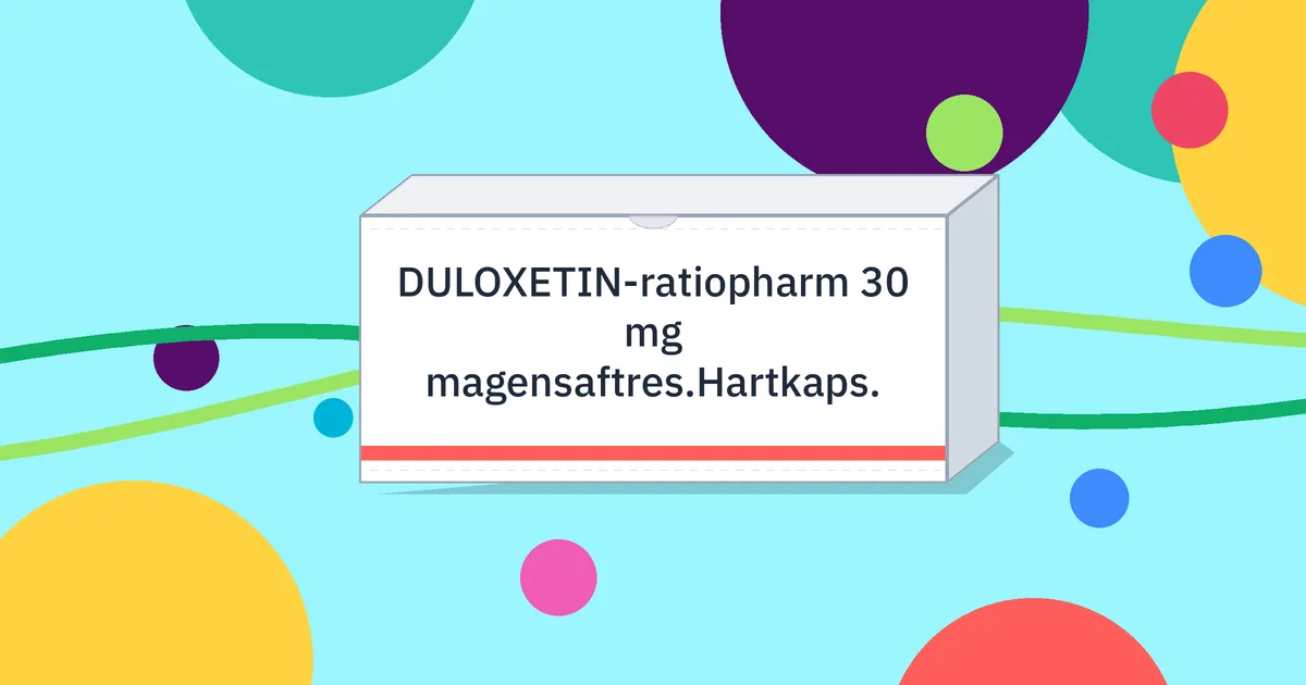 Symbolbild: Packung mit der Aufschrift DULOXETIN-ratiopharm 30 mg magensaftres.Hartkaps. (PZN 10531170) – Verfügbarkeit und Bezug in Apotheken in Frankfurt am Main