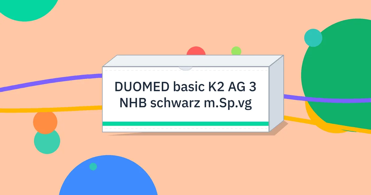 Symbolbild: Packung mit der Aufschrift DUOMED basic K2 AG 3 NHB schwarz m.Sp.vg (PZN 20908919) – Verfügbarkeit und Bezug in Apotheken in Frankfurt am Main