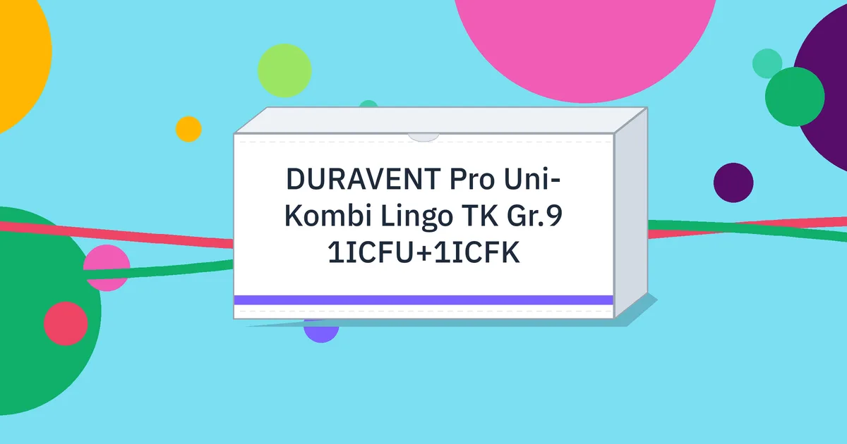 Symbolbild: Packung mit der Aufschrift DURAVENT Pro Uni-Kombi Lingo TK Gr.9 1ICFU+1ICFK (PZN 19242616) – Verfügbarkeit und Bezug in Apotheken in Frankfurt am Main