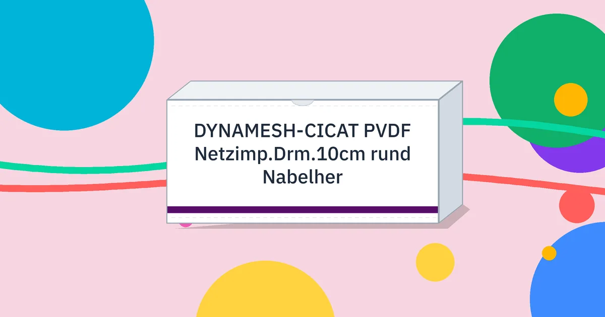 Symbolbild: Packung mit der Aufschrift DYNAMESH-CICAT PVDF Netzimp.Drm.10cm rund Nabelher (PZN 19372431) – Verfügbarkeit und Bezug in Apotheken in Frankfurt am Main
