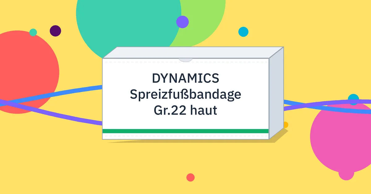 Symbolbild: Packung mit der Aufschrift DYNAMICS Spreizfußbandage Gr.22 haut (PZN 10635604) – Verfügbarkeit und Bezug in Apotheken in Frankfurt am Main