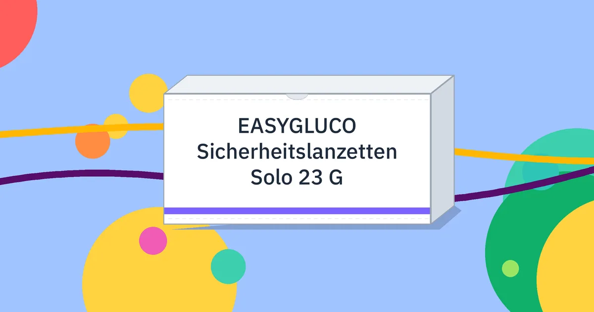 Symbolbild: Packung mit der Aufschrift EASYGLUCO Sicherheitslanzetten Solo 23 G (PZN 06147879) – Verfügbarkeit und Bezug in Apotheken in Frankfurt am Main