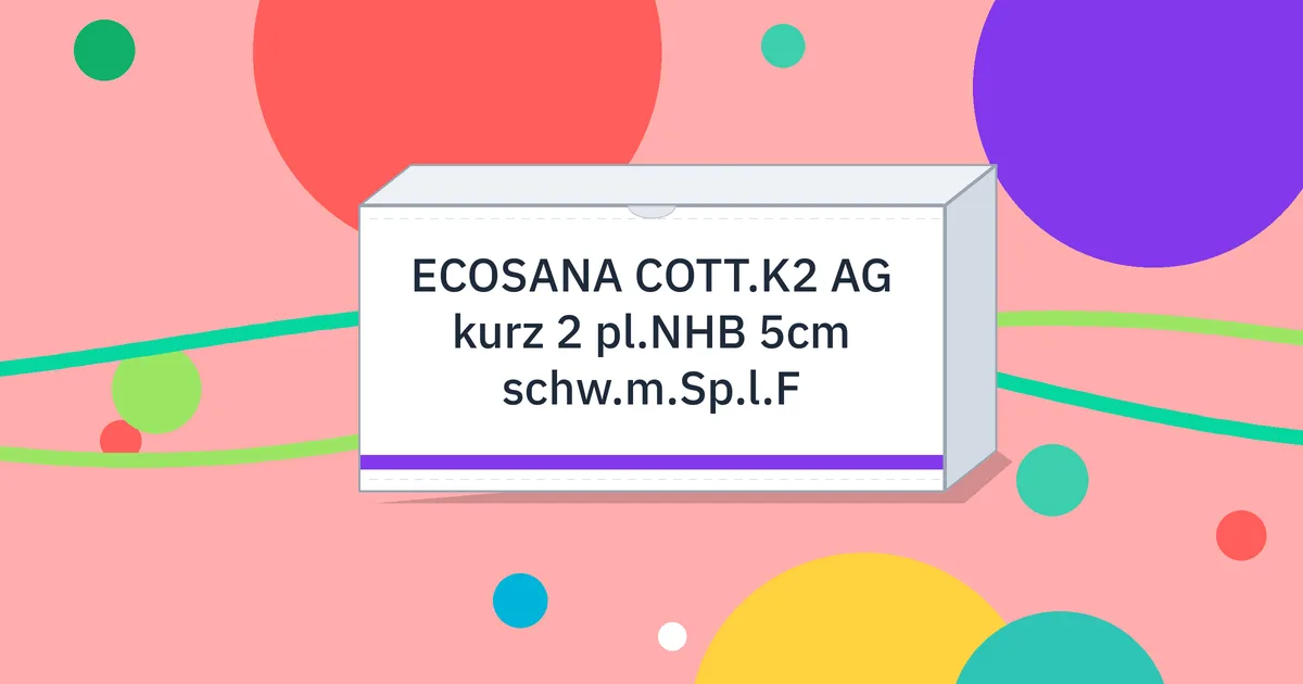 Symbolbild: Packung mit der Aufschrift ECOSANA COTT.K2 AG kurz 2 pl.NHB 5cm schw.m.Sp.l.F (PZN 16948971) – Verfügbarkeit und Bezug in Apotheken in Frankfurt am Main