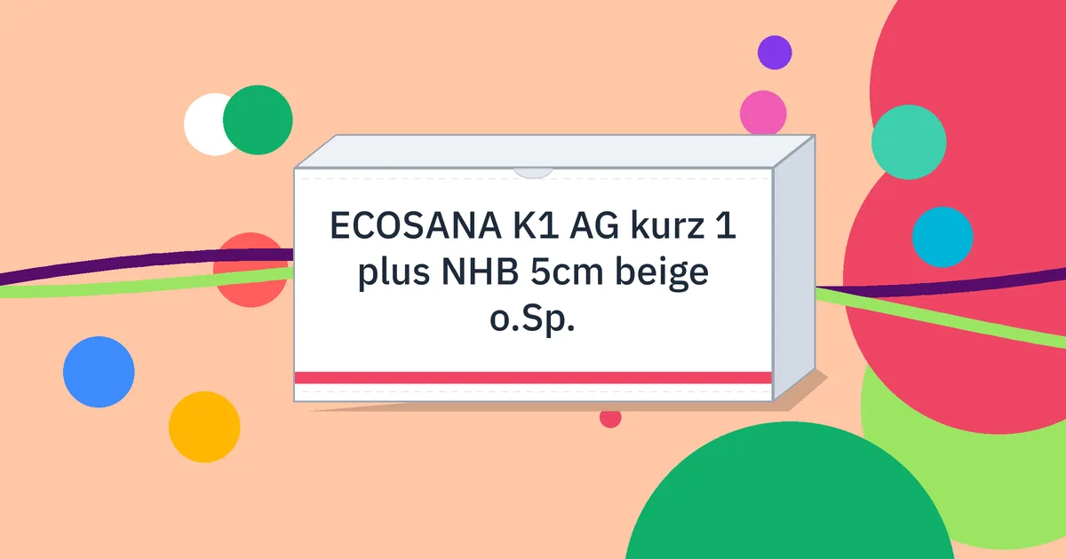 Symbolbild: Packung mit der Aufschrift ECOSANA K1 AG kurz 1 plus NHB 5cm beige o.Sp. (PZN 04726024) – Verfügbarkeit und Bezug in Apotheken in Frankfurt am Main