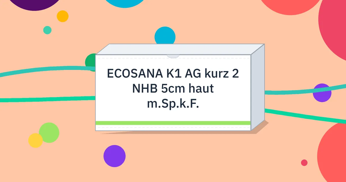 Symbolbild: Packung mit der Aufschrift ECOSANA K1 AG kurz 2 NHB 5cm haut m.Sp.k.F. (PZN 04726981) – Verfügbarkeit und Bezug in Apotheken in Frankfurt am Main