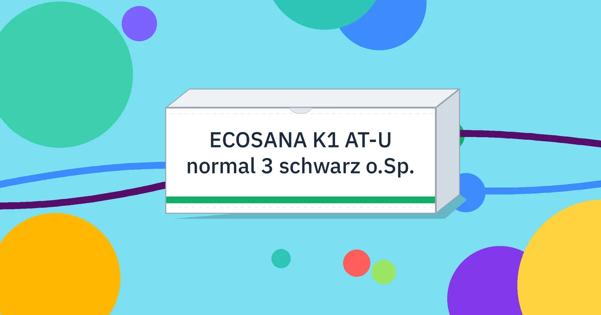 Symbolbild: Packung mit der Aufschrift ECOSANA K1 AT-U normal 3 schwarz o.Sp. (PZN 04733490) – Verfügbarkeit und Bezug in Apotheken in Frankfurt am Main