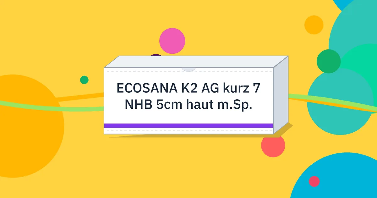 Symbolbild: Packung mit der Aufschrift ECOSANA K2 AG kurz 7 NHB 5cm haut m.Sp. (PZN 01533543) – Verfügbarkeit und Bezug in Apotheken in Frankfurt am Main
