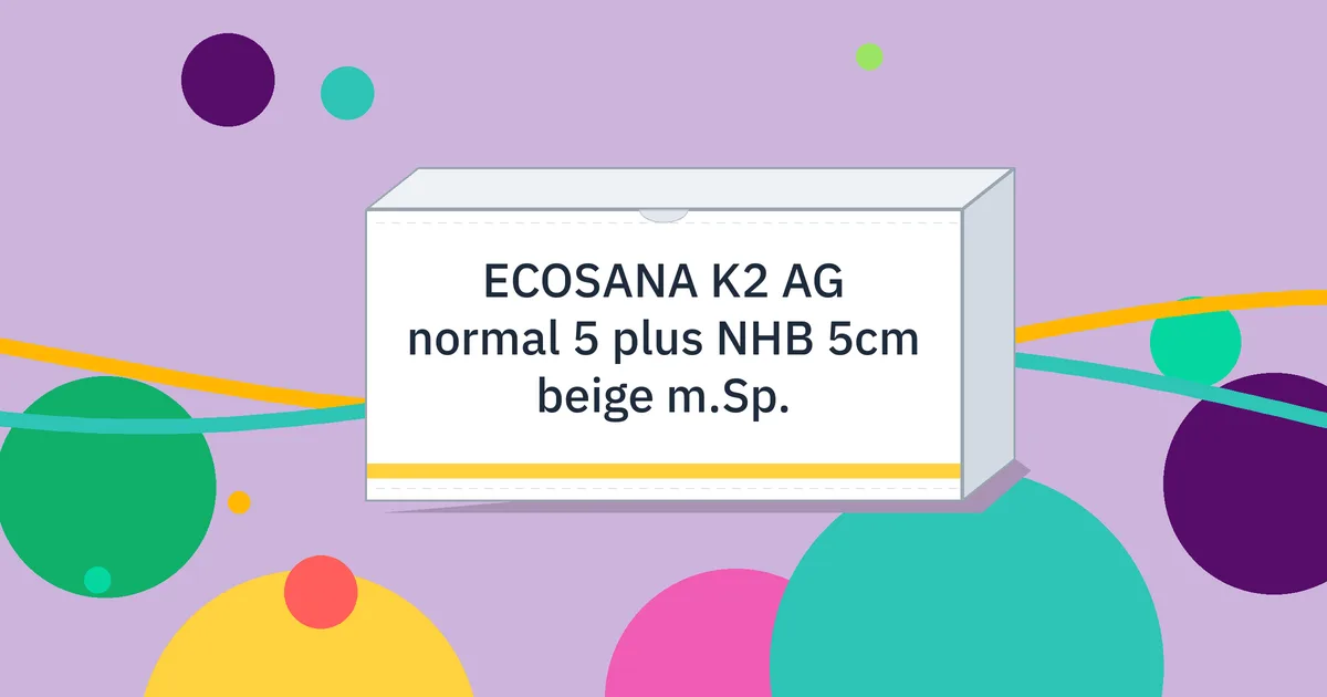 Symbolbild: Packung mit der Aufschrift ECOSANA K2 AG normal 5 plus NHB 5cm beige m.Sp. (PZN 01467119) – Verfügbarkeit und Bezug in Apotheken in Frankfurt am Main