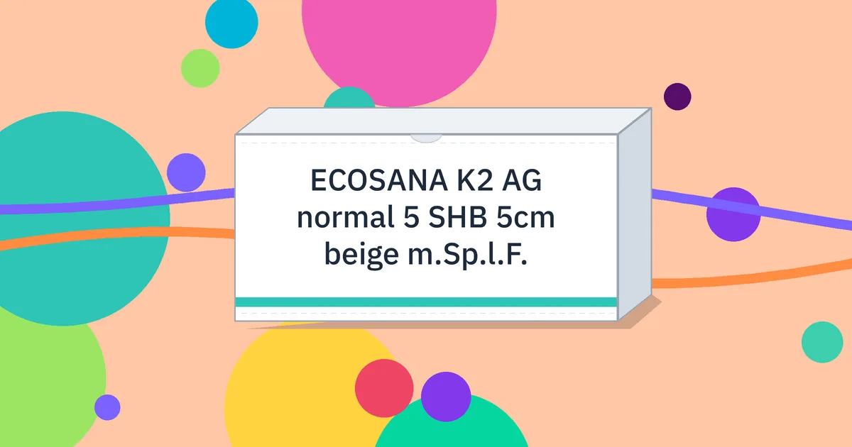Symbolbild: Packung mit der Aufschrift ECOSANA K2 AG normal 5 SHB 5cm beige m.Sp.l.F. (PZN 10957029) – Verfügbarkeit und Bezug in Apotheken in Frankfurt am Main