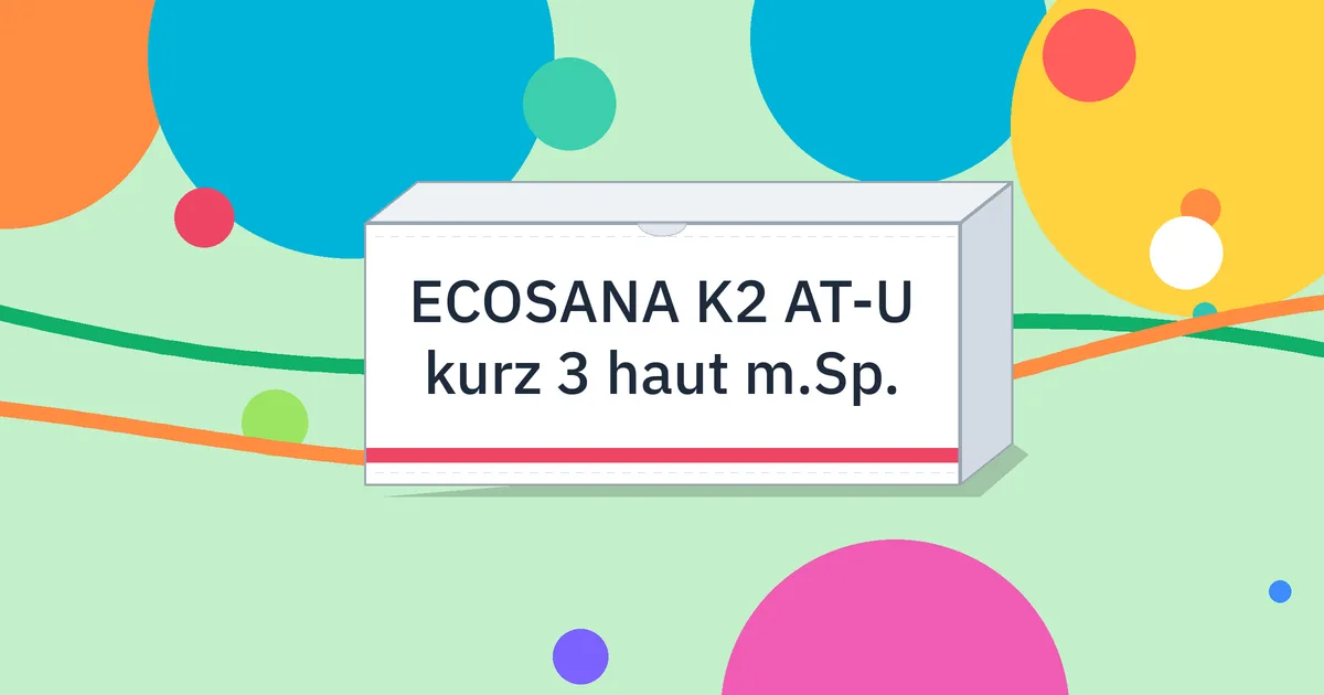 Symbolbild: Packung mit der Aufschrift ECOSANA K2 AT-U kurz 3 haut m.Sp. (PZN 01575955) – Verfügbarkeit und Bezug in Apotheken in Frankfurt am Main