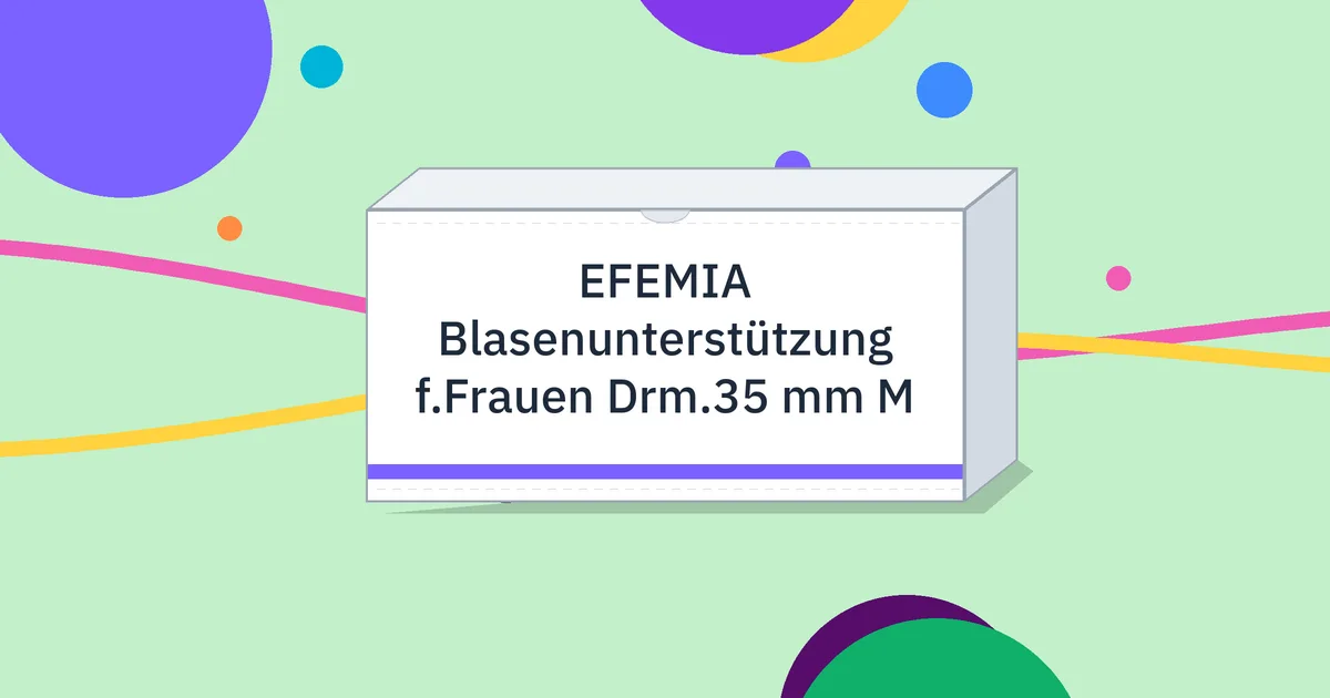 Symbolbild: Packung mit der Aufschrift EFEMIA Blasenunterstützung f.Frauen Drm.35 mm M (PZN 18223769) – Verfügbarkeit und Bezug in Apotheken in Frankfurt am Main