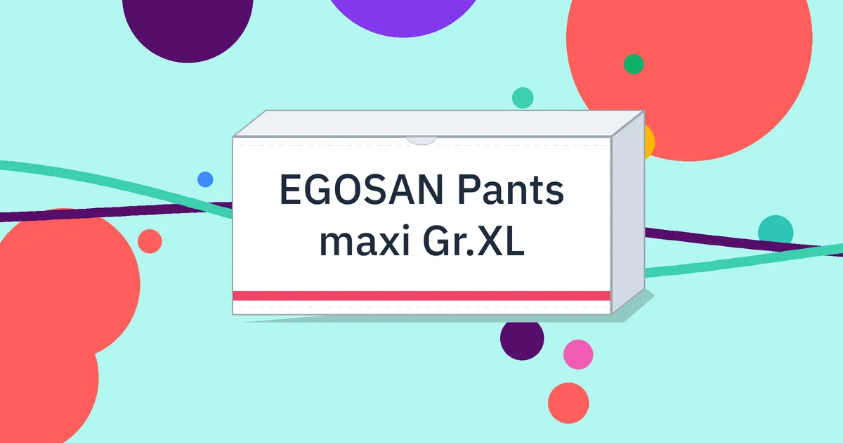 Symbolbild: Packung mit der Aufschrift EGOSAN Pants maxi Gr.XL (PZN 16893253) – Verfügbarkeit und Bezug in Apotheken in Frankfurt am Main