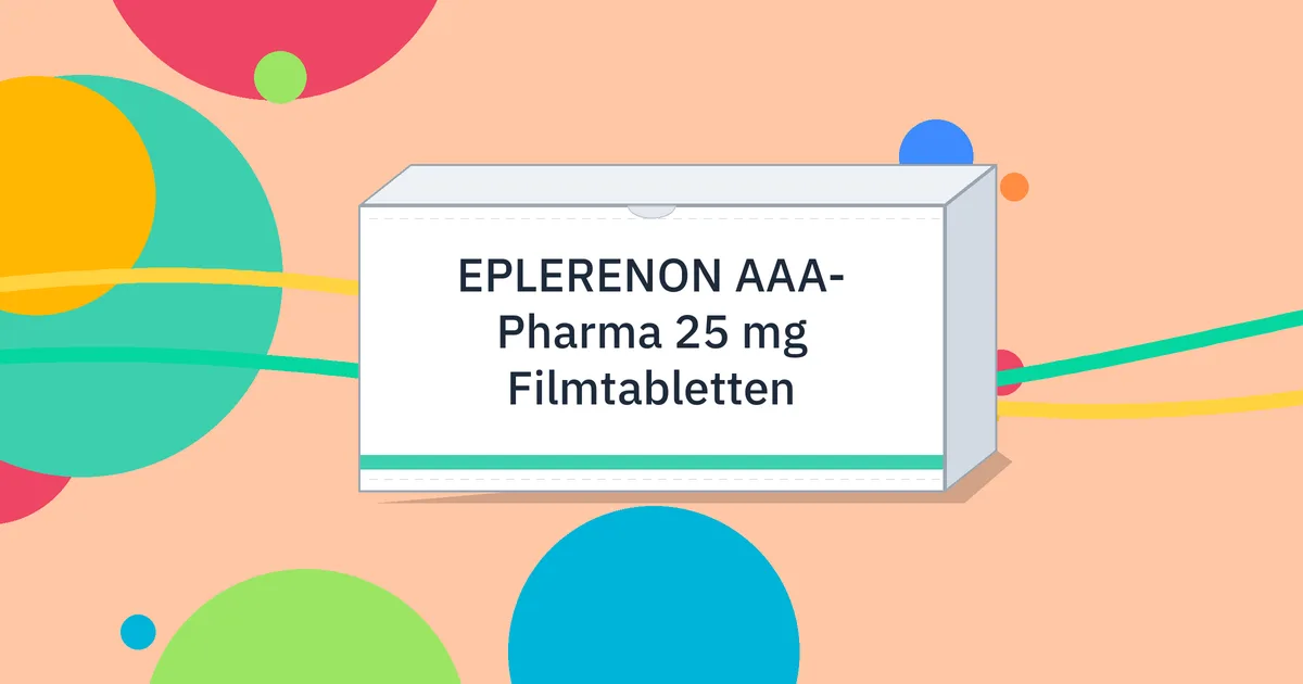 Symbolbild: Packung mit der Aufschrift EPLERENON AAA-Pharma 25 mg Filmtabletten (PZN 16876059) – Verfügbarkeit und Bezug in Apotheken in Frankfurt am Main