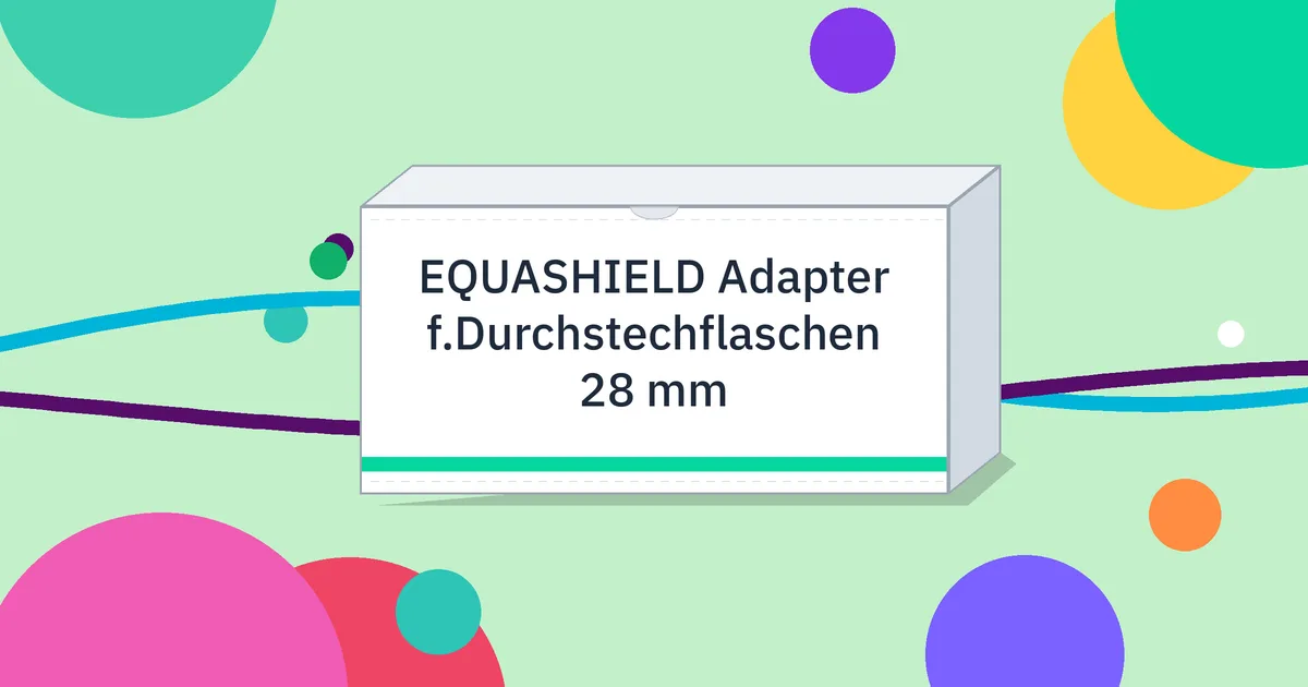 Symbolbild: Packung mit der Aufschrift EQUASHIELD Adapter f.Durchstechflaschen 28 mm (PZN 13500827) – Verfügbarkeit und Bezug in Apotheken in Frankfurt am Main