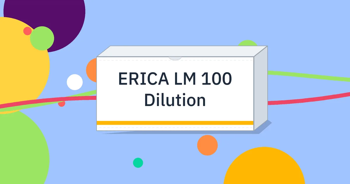 Symbolbild: Packung mit der Aufschrift ERICA LM 100 Dilution (PZN 13477962) – Verfügbarkeit und Bezug in Apotheken in Frankfurt am Main