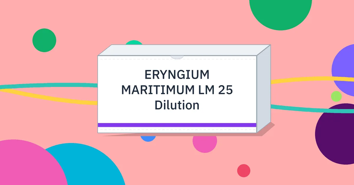 Symbolbild: Packung mit der Aufschrift ERYNGIUM MARITIMUM LM 25 Dilution (PZN 13479180) – Verfügbarkeit und Bezug in Apotheken in Frankfurt am Main