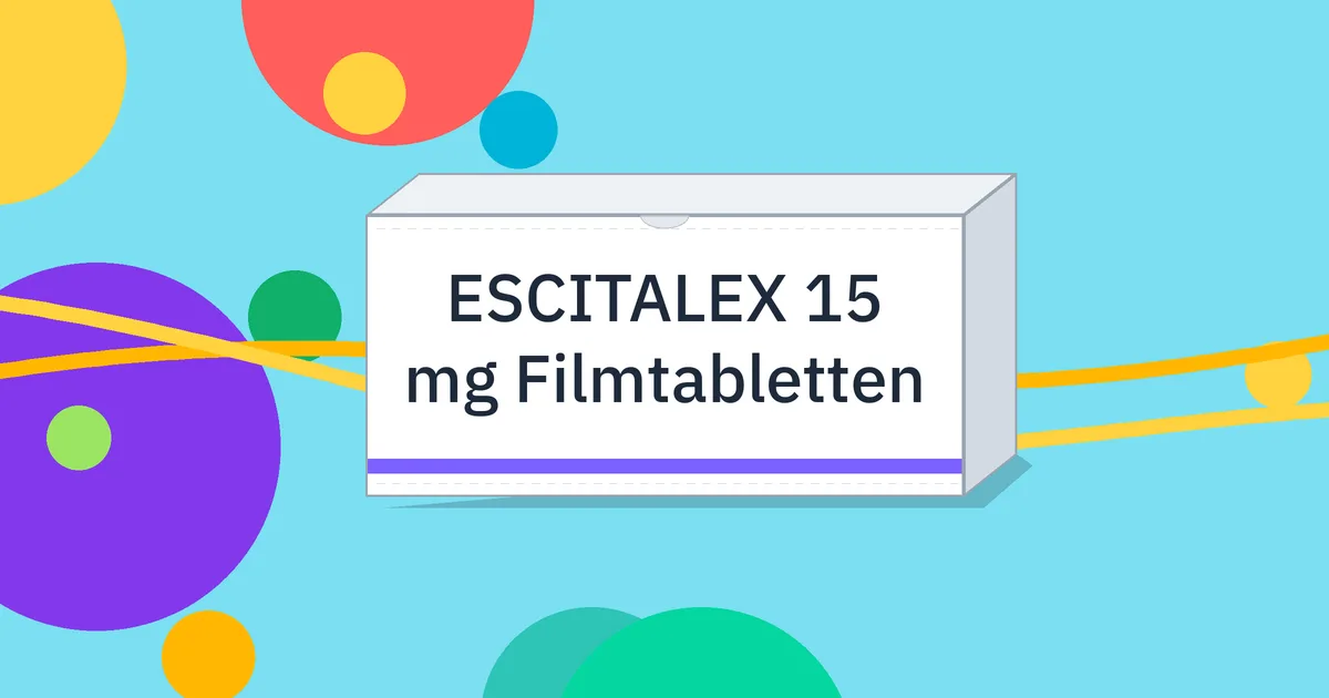 Symbolbild: Packung mit der Aufschrift ESCITALEX 15 mg Filmtabletten (PZN 10399865) – Verfügbarkeit und Bezug in Apotheken in Frankfurt am Main