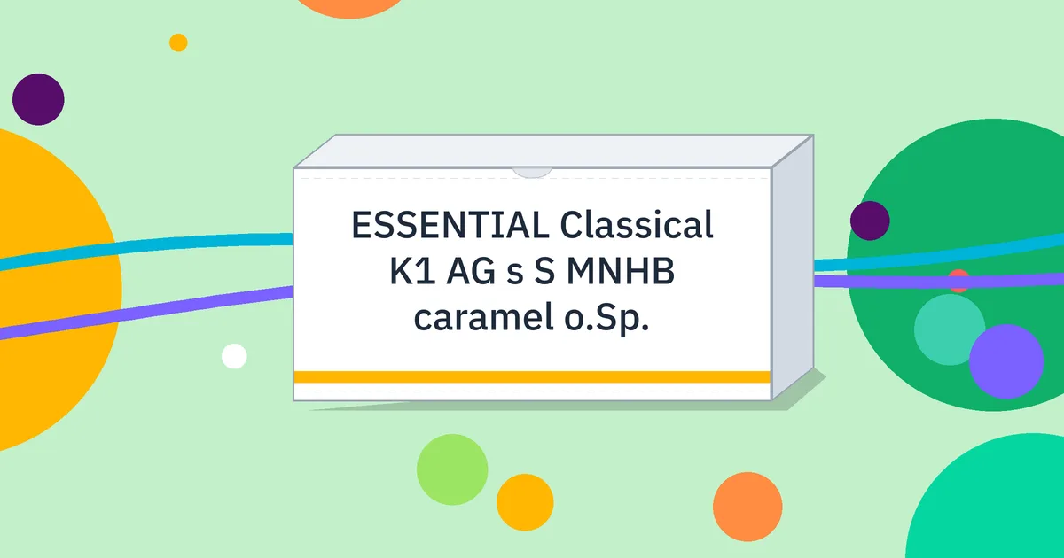 Symbolbild: Packung mit der Aufschrift ESSENTIAL Classical K1 AG s S MNHB caramel o.Sp. (PZN 19321304) – Verfügbarkeit und Bezug in Apotheken in Frankfurt am Main