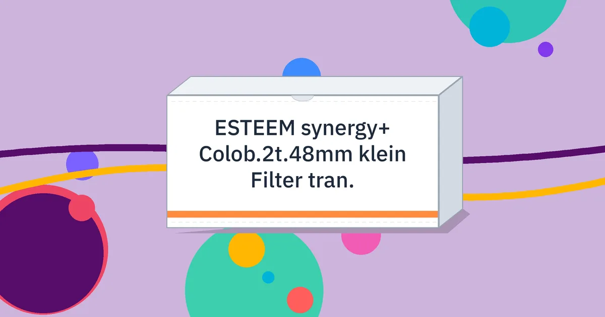 Symbolbild: Packung mit der Aufschrift ESTEEM synergy+ Colob.2t.48mm klein Filter tran. (PZN 06461647) – Verfügbarkeit und Bezug in Apotheken in Frankfurt am Main