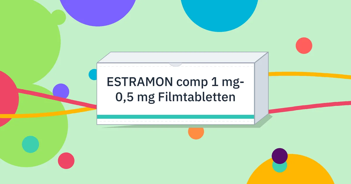Symbolbild: Packung mit der Aufschrift ESTRAMON comp 1 mg-0,5 mg Filmtabletten (PZN 12667761) – Verfügbarkeit und Bezug in Apotheken in Frankfurt am Main