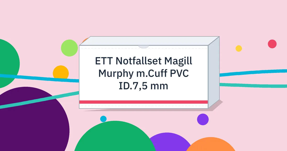 Symbolbild: Packung mit der Aufschrift ETT Notfallset Magill Murphy m.Cuff PVC ID.7,5 mm (PZN 19120907) – Verfügbarkeit und Bezug in Apotheken in Frankfurt am Main
