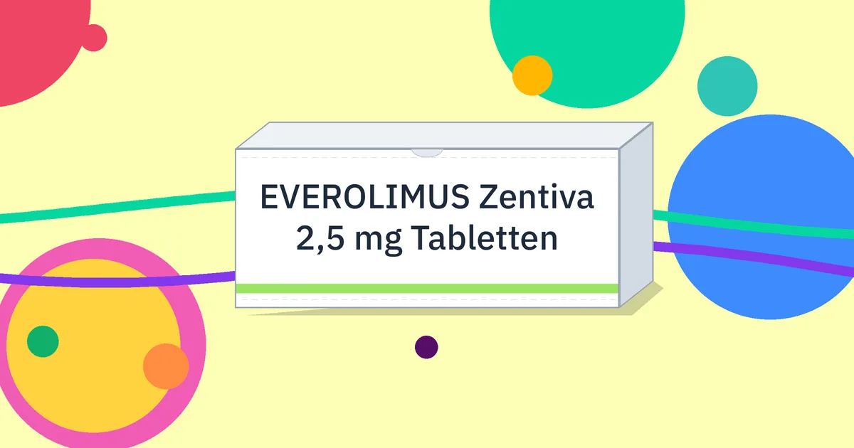 Symbolbild: Packung mit der Aufschrift EVEROLIMUS Zentiva 2,5 mg Tabletten (PZN 14212622) – Verfügbarkeit und Bezug in Apotheken in Frankfurt am Main