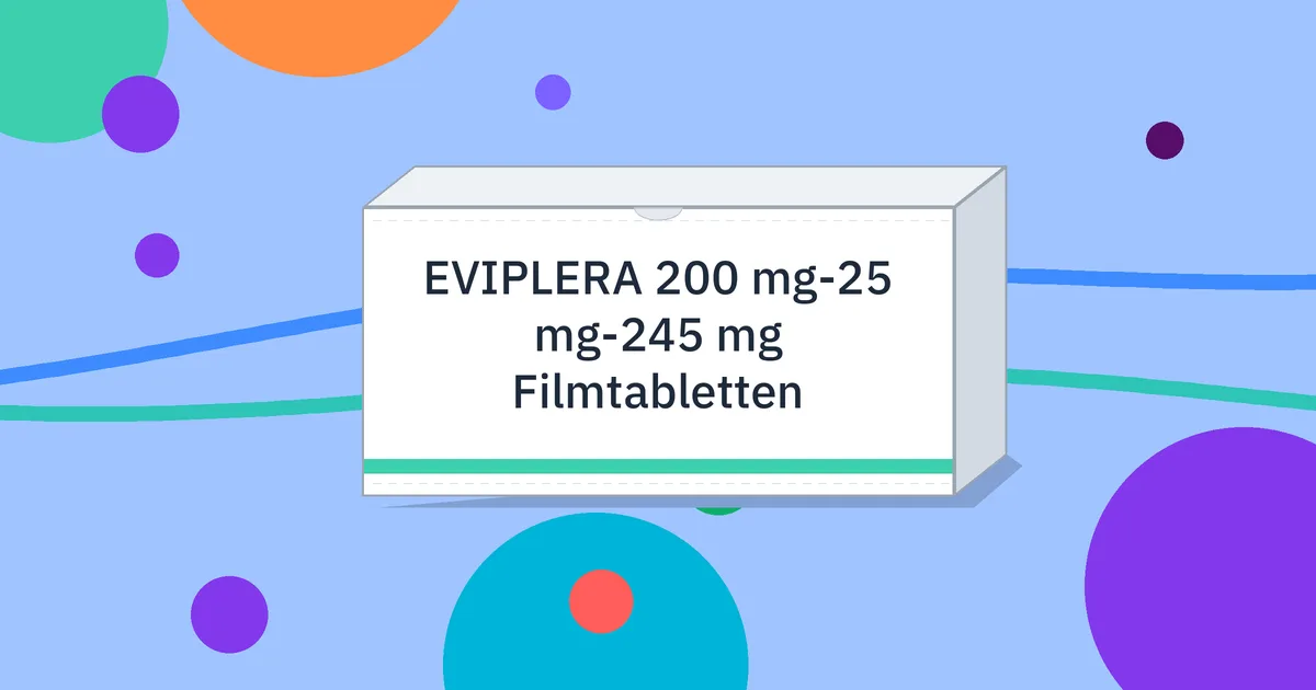 Symbolbild: Packung mit der Aufschrift EVIPLERA 200 mg-25 mg-245 mg Filmtabletten (PZN 01971332) – Verfügbarkeit und Bezug in Apotheken in Frankfurt am Main